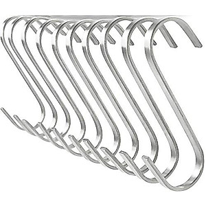 Pro Chef Kitchen Tools Flat Hanging Hooks - Pot Racks S Hook 10 Pack Set - Hang Display Jewelry - Metal Utility Hooks for Outdoor Storage Organization - Butcher Meat Hangers for Bacon Sausage Smokers