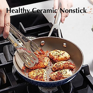 ROCKURWOK 8-inch Nonstick Ceramic Small Frying Pan, Durable and Safe for Induction, Oven and Dishwasher, Ideal for Omelet and Egg, Sapphire Blue