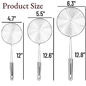 Spider Strainer Skimmer Spoon, HSpiow Set of 3 Sizes Frying Spoon Stainless Steel Fryer Scoop Wire Strainer Ladle with Long Handle for Kitchen Frying Cooking Food Pasta