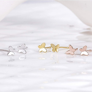 Minimalist Butterfly Earrings Sterling Silver Earrings Dainty Earrings for Women Gold Butterfly Earrings Tiny Gold Stud Earrings Minimalist Simple Earrings (1/5 inches-Gold)