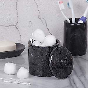Creative Home Natural Black Marble SPA Collection Cotton Ball Swab Holder, Bathroom Makeup Storage Jar Container Organizer, 3.8" Diam. x 5.2" H, Black