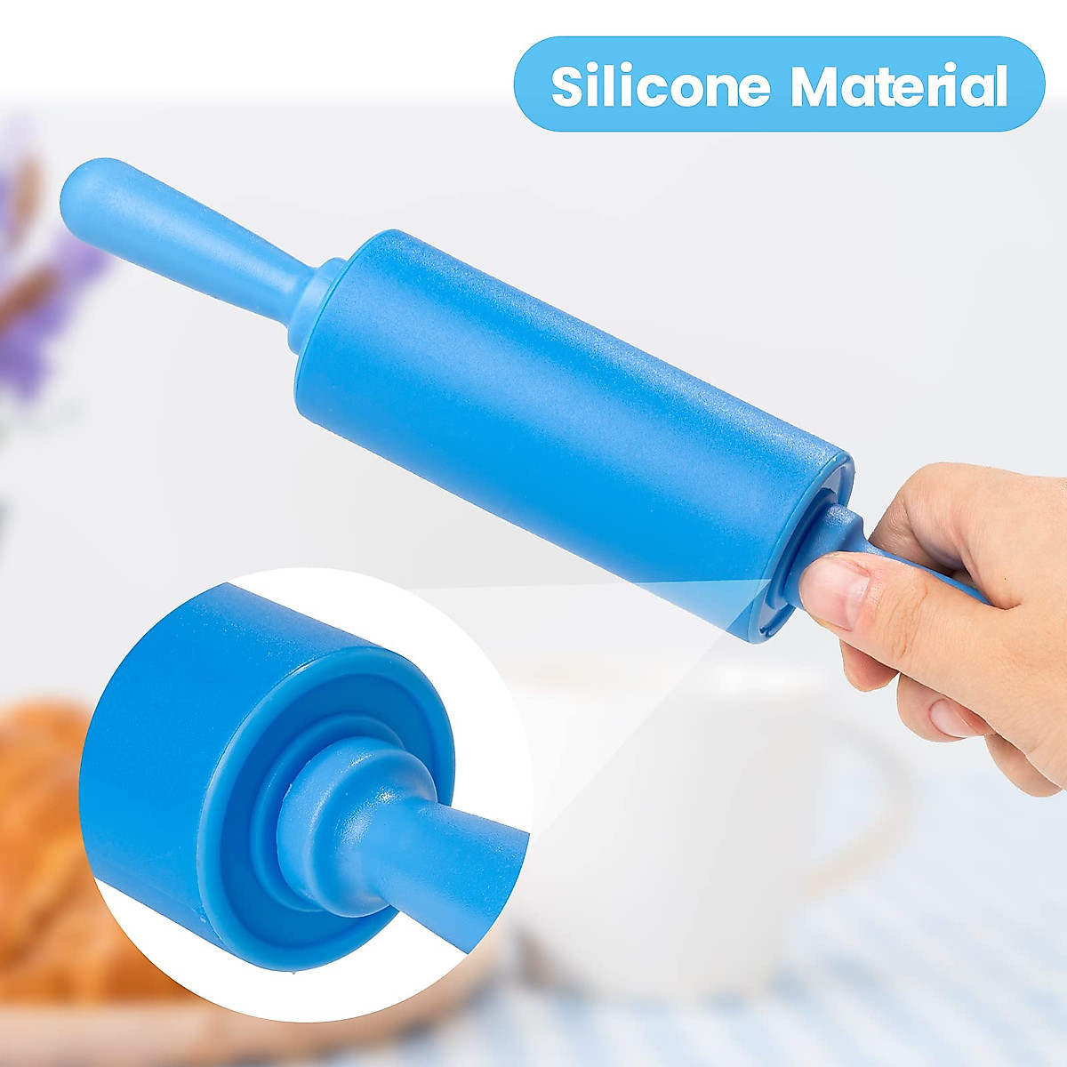 NUOMI Kids Rolling Pins for Baking Playdough 2 Pack Non-Stick Silicone Small Rolling Pins for Home Kitchen,Random Colors