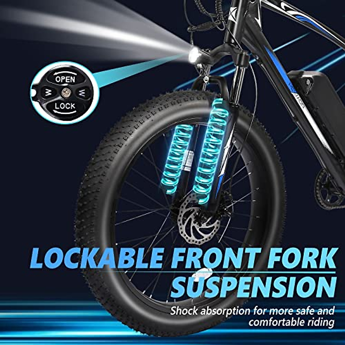 PEXMOR Electric Bike for Adult, 26" Fat Tire Electric Mountain Bike 500W EBike 48V 13AH Removable Battery, 20MPH Adult Electric Bicycle Lockable Suspension Fork, Beach Snow E-Bike Shimano 7 Speed