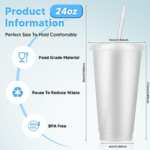 LEIFEOSH 24 Pack Plastic Tumblers with Lids and Straws, Reusable Cups with Lids Plastic Colorful Cups for Parties Birthdays, Iced Coffee Cup Travel Mug Cold Drink Cups Bulk Tumblers (24 oz, White)