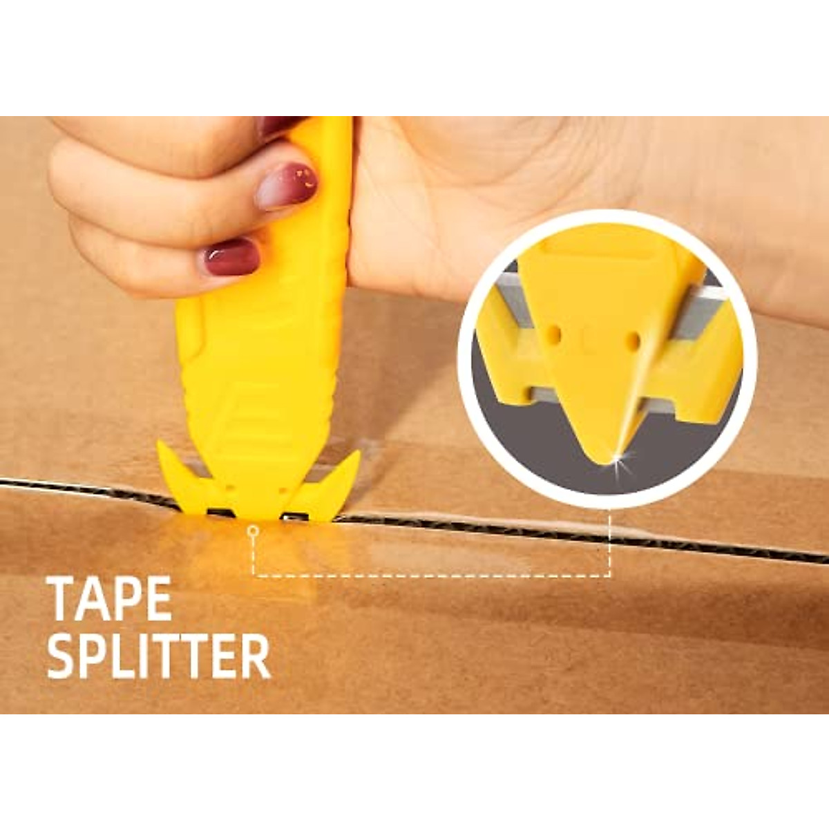 Safety Box Cutter, T TOVIA SK2 Stainless Steel Concealed Blade Package Opener with Tape Splitter for Cartons, Cardboard, Wrap, Straps, Film (10 Pieces - Yellow)