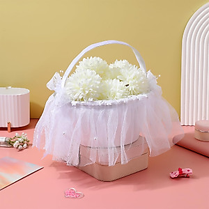 Abaodam White Hamper White Basket Flower Girl Baskets Lace Bridal Basket White Flower Basket Lace Satin Basket Pendant Drill Flower Girl Baskets for Weddings Baskert for Wedding Wedding Basket White