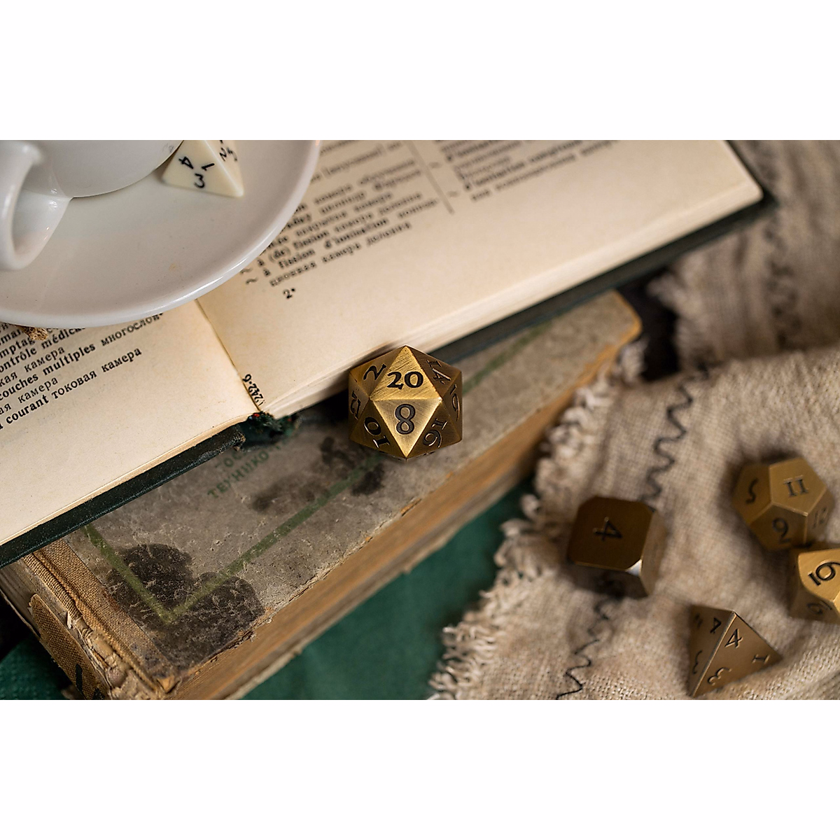KakapopoTCG Extra Large Solid Metal Gold D20 Dice 20 face with Black Numbers Extra Heavy DND Standard Dice DnD5e TTRPG Tabletop RPG Golden Dice