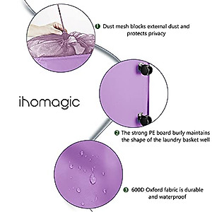 IHOMAGIC 40L Laundry Hamper Collapsible Fabric for Hotel, Freestanding Flexible Laundry Sorter on Wheels - Slim Storage Bag, Decorative Laundry Baskets for Books, Sundries Storage (Purple)