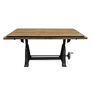 Rustic Deco Industrial Architect's Office Desk - Adjustable Crank Cast Iron Base - Tilt Top