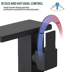 Hoimpro Matte Black Bathroom Faucet, Waterfall Vanity Faucet, Stainless Steel Sink Faucet for Bathroom and Lavatories, Side Single Handle Faucet with cUPC Water Supply Line,Deck Plate,1 or 3 Holes