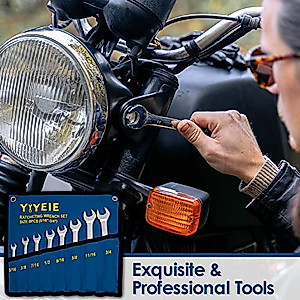YIYEIE 8 Pc. Ratcheting Wrench Set, SAE 5/16, 3/8, 7/16, 1/2, 9/16, 5/8, 11/16, 3/4 Inch, 72 Tooth, CR-V Steel, Standard Combination Ratchet Wrench Set