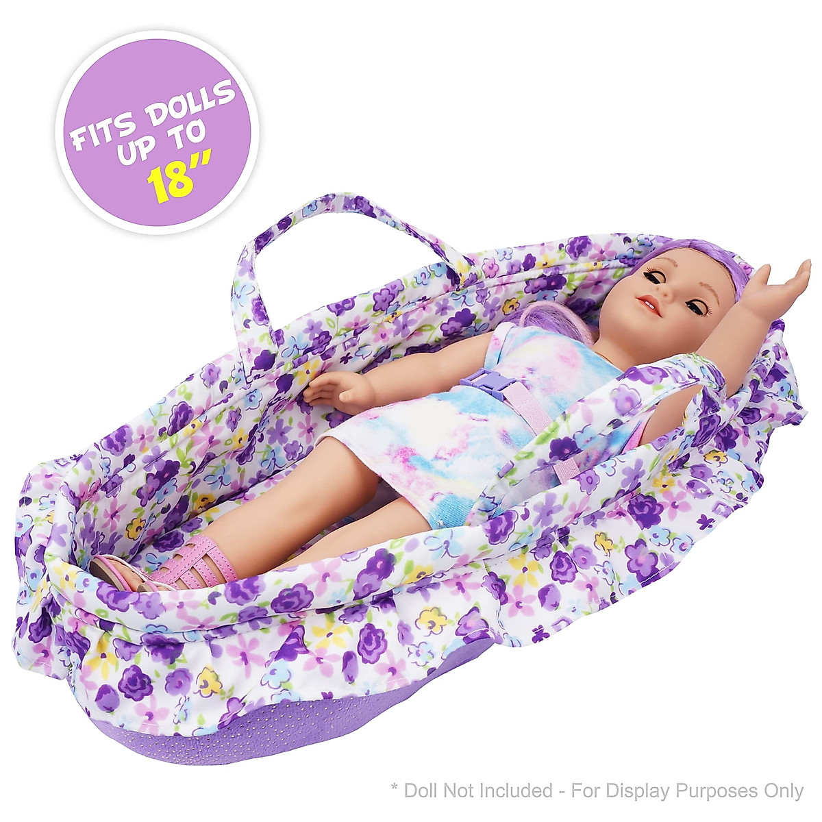 June Garden Cozy Dream Doll Bassinet - Baby Doll Portable Carrier - Fits for American Girl Dolls up to 18" - Soft Pillow & Safety Buckle Included - Purple