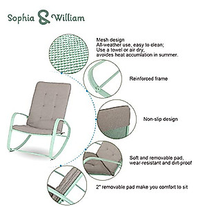 Sophia & William Outdoor Rocking Chairs Set of 2 Patio Metal Padded Rocker Chair Support 300lbs for Porch Balcony Deck Lawn Poolside and Indoor, Green