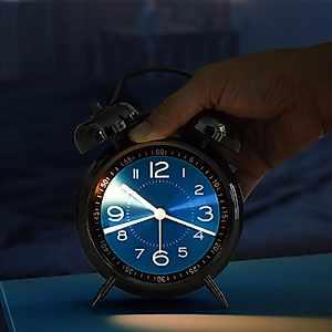 Luminous dial Twin Bell Super Loud Alarm Clock for Heavy Sleepers Adults, Backlight, Battery Operated Old Fashioned Metal 4 Inches Clock for Bedrooms (Luminous dial)