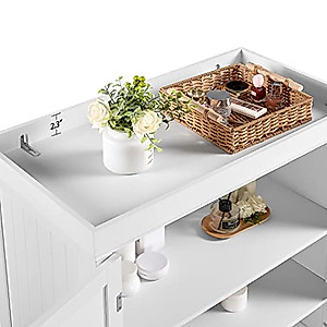 Yaheetech Kitchen Pantry Storage Cabinet with Doors and Adjustable Shelves, Freestanding Pantry Cabinets with Drawer, Modern Farmhouse Pantry Cupboard for Kitchen, Dinning Room, Living Room, White