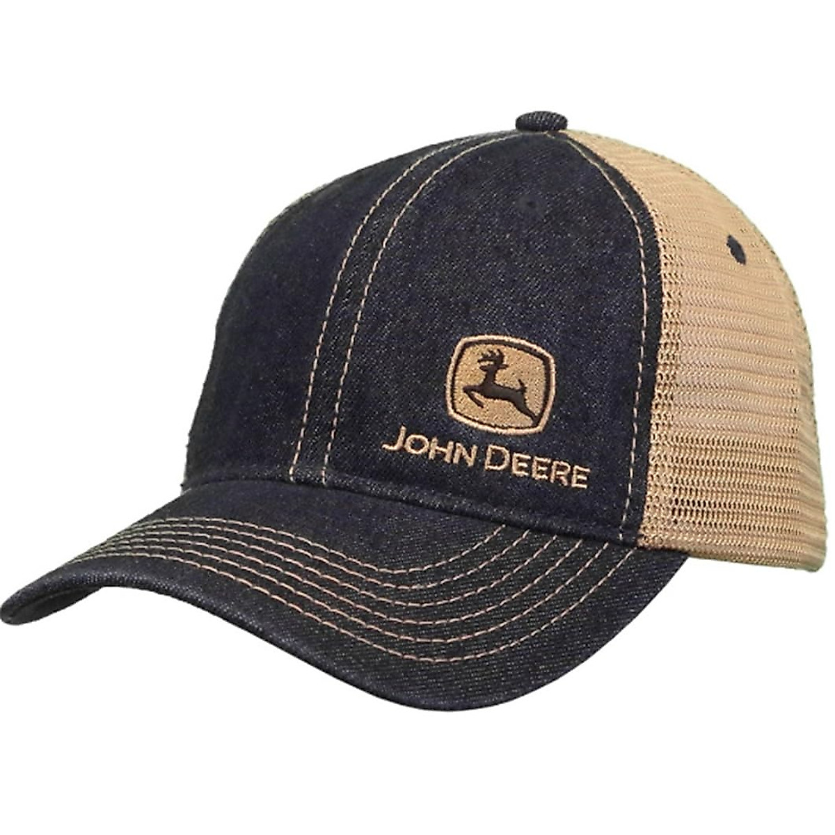 John Deere 6 Panel Cap Denim & Mesh, Unstruct-Khaki-Os