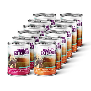 Health Extension Variety Pack - Chicken & Beef Stew Grain-Free Wet Dog Food, 12.5 oz - High-Protein Recipe, Hydration Support, Ideal for All Breeds (Case of 12 Cans)