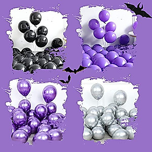 Enanal Purple TV Drama Themed Balloon Garland Arch Kit, 151pcs Black and Chrome Purple Silver Balloons with 4D Foil Balloons for Halloween Gothic Themed Party Supplies Birthday Party Decoration