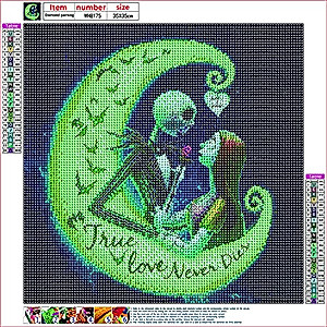 ViVijooy 5D DIY Full Drill Diamond Painting Kits, The Nightmare Before Christmas Halloween Jack and Sally with Moon, Cross Stitch Embroidery Dotz Kit Arts Craft Home Decor, 13.7 X 13.7 Inch