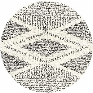 Trunding Moroccan Farmhouse Living Room Bedroom Shaggy Area Rug - Bohemian Shag Rug - Plush High Pile - Southwestern Boho Soft Carpet - Tribal Aztec - Black, Cream, Grey, Beige - 7'10" x 10'3"