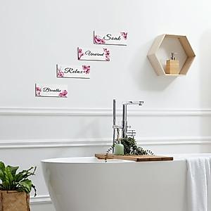 4 Pieces Bathroom Decor Relax Soak Unwind Breathe Wall Art Rustic Farmhouse Wooden Signs for Bathroom Home Spa Laundry Room (Pink)