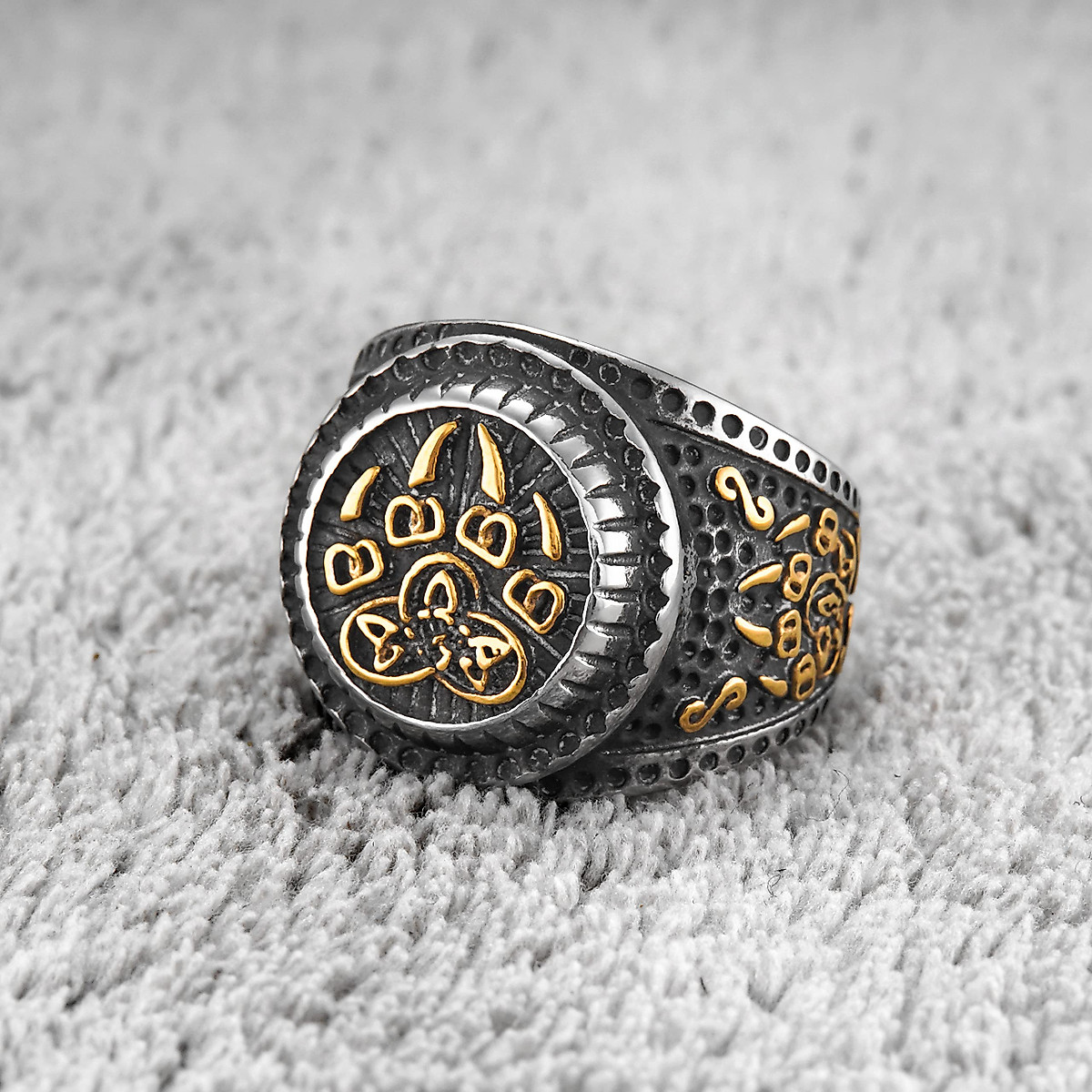 Gungneer Stainless Steel Celtic Knot Bear Paw Ring Viking Berserker Bear Spirit Ring Norse Pagan Protection Jewelry Men Women