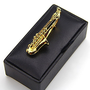 ZUNON Saxophone Tie Clips Sax Tie Bar Tacks Mens Silver Golden Tone Music instrument Tie Clasps Musician Gifts