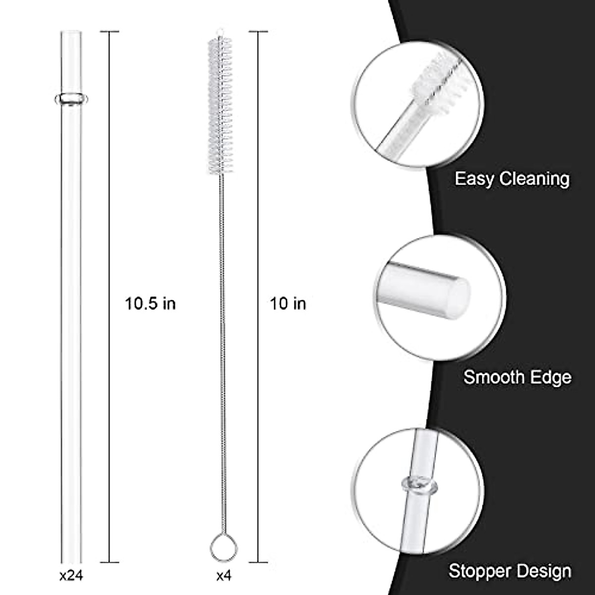 24 Pcs, Highly Clear Reusable Straws with 4 Straw Brushes, 10.5 in Long Hard Plastic Drinking Straws, Transparent Replacement Straws for 16OZ-32 OZ Tumblers, Cups, Jars, YETI, Starbucks - BPA FREE