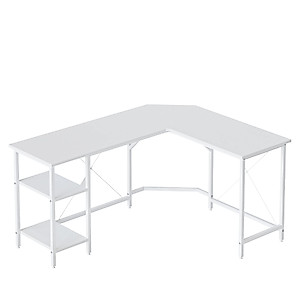 CubiCubi L Shaped Desk, 59.1 Inch Reversible Corner Desk with Storage Shelves, Home Office Desk for Writing Gaming Study, White