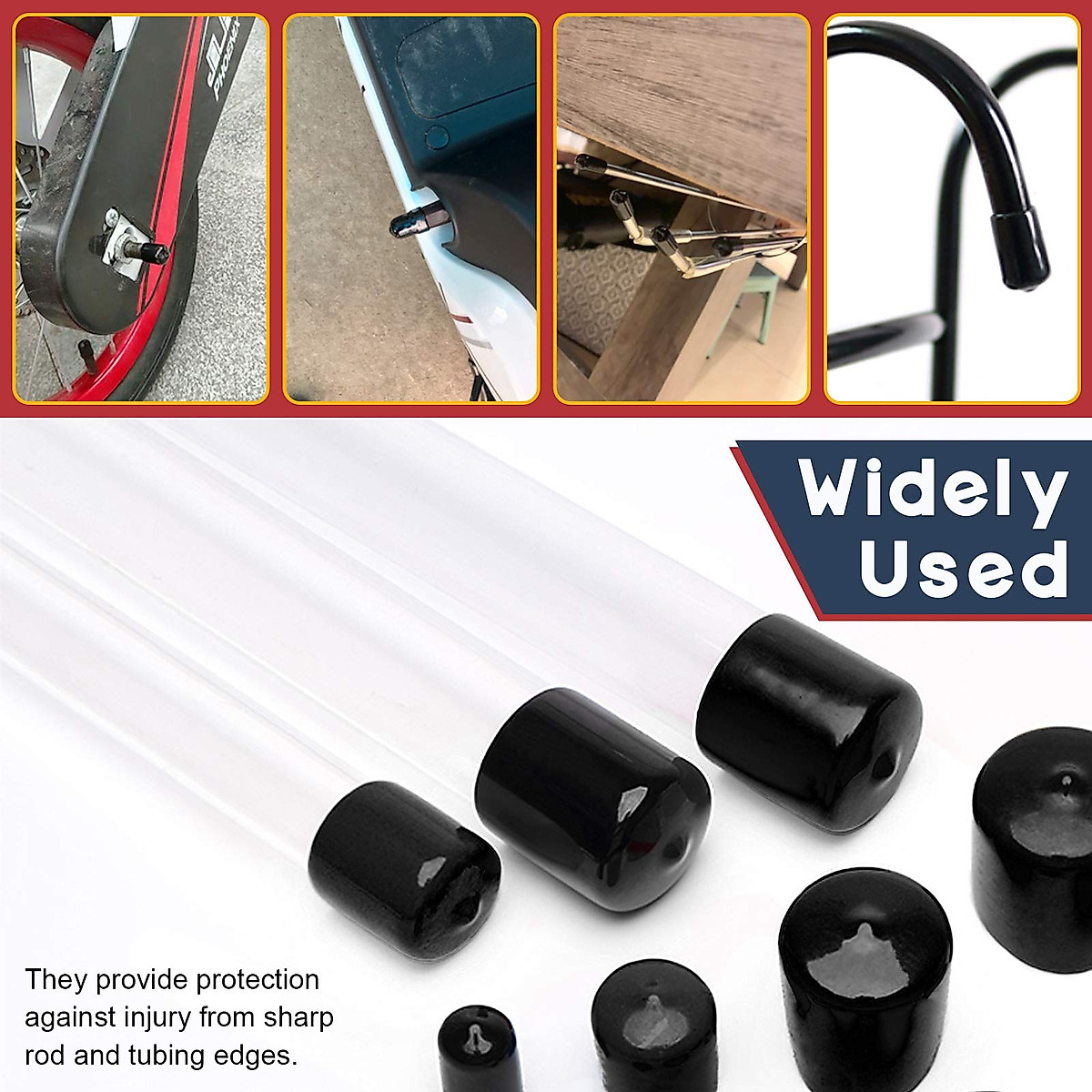 Hilitchi 48 Pcs Black Vinyl Flexible Pipe Post Bolt Screw Rubber Thread Protector Cover Pipe Post Rubber End Caps(1/4inch to 1 1/2inch)