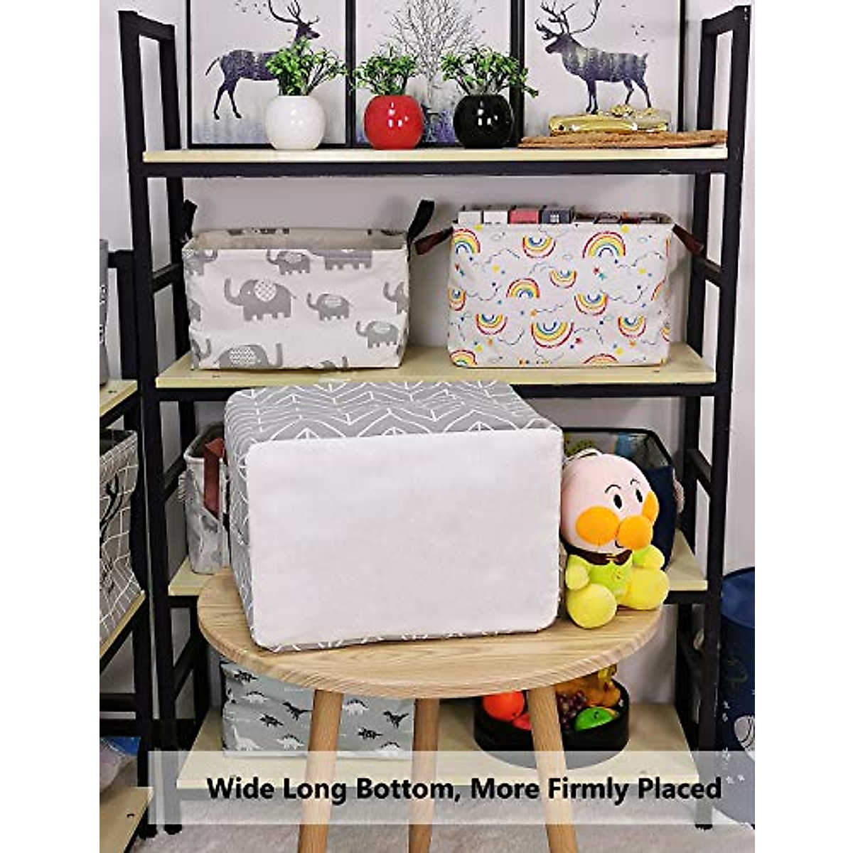 QUEENLALA Rectangular Laundry Hamper/Foldable Nursery Laundry Basket for Organizing/Storage Bin Baskets/Children Toy Office Bedroom/Toy Bin Closet Shelf Baskets（Rec-Grey Wheat）