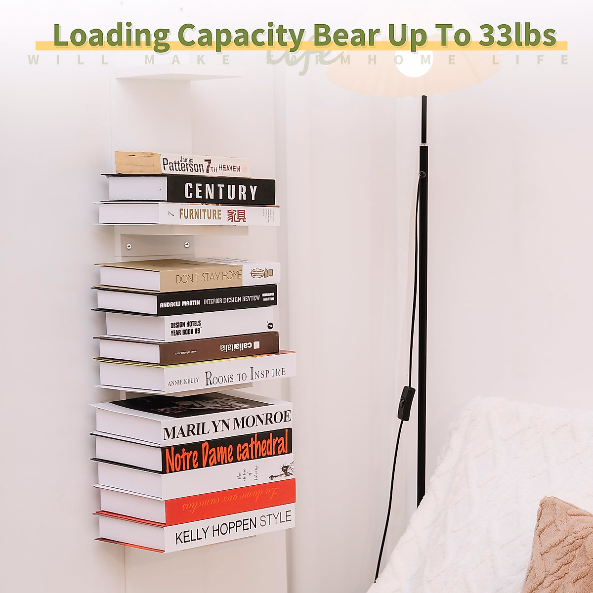 Defined Deco 5 Tier Wall Shelves White-Vertical Column Shelf Floating Storage Home Display-Lack Wall Shelf Unit,Organizer Tall Tower Design Utility Shelving for Home, Bedroom,Living Room,Office Decor