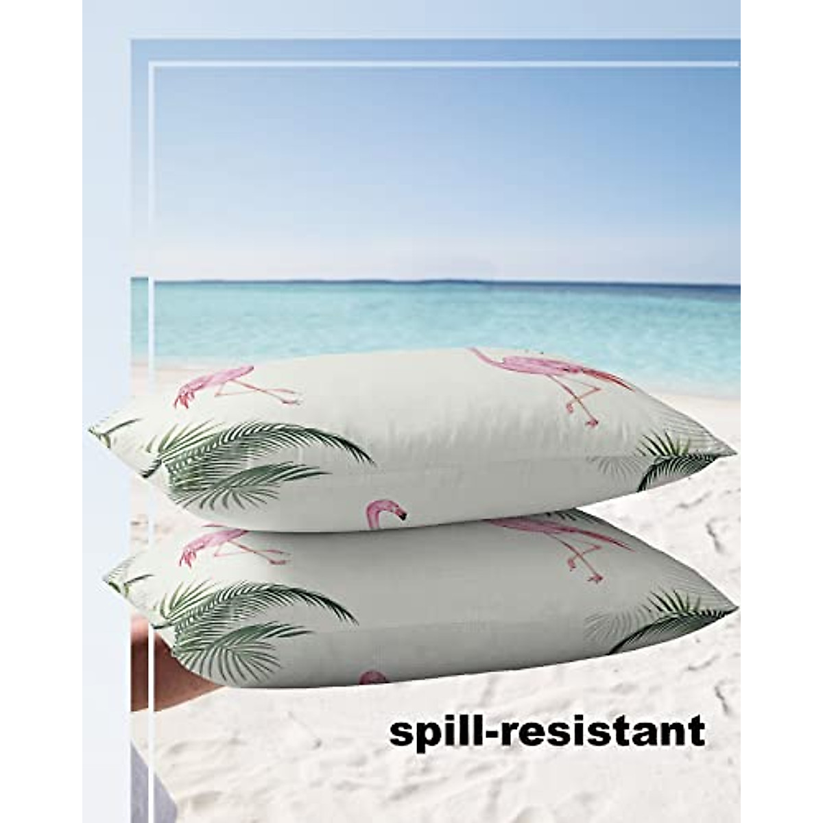 Vandarllin Outdoor Throw Pillows Covers 12X20 Set of 2 Waterproof Pink Flamingo Decorative Zippered Lumbar Cushion Covers for Patio Furniture, Tropical Palm Leaf