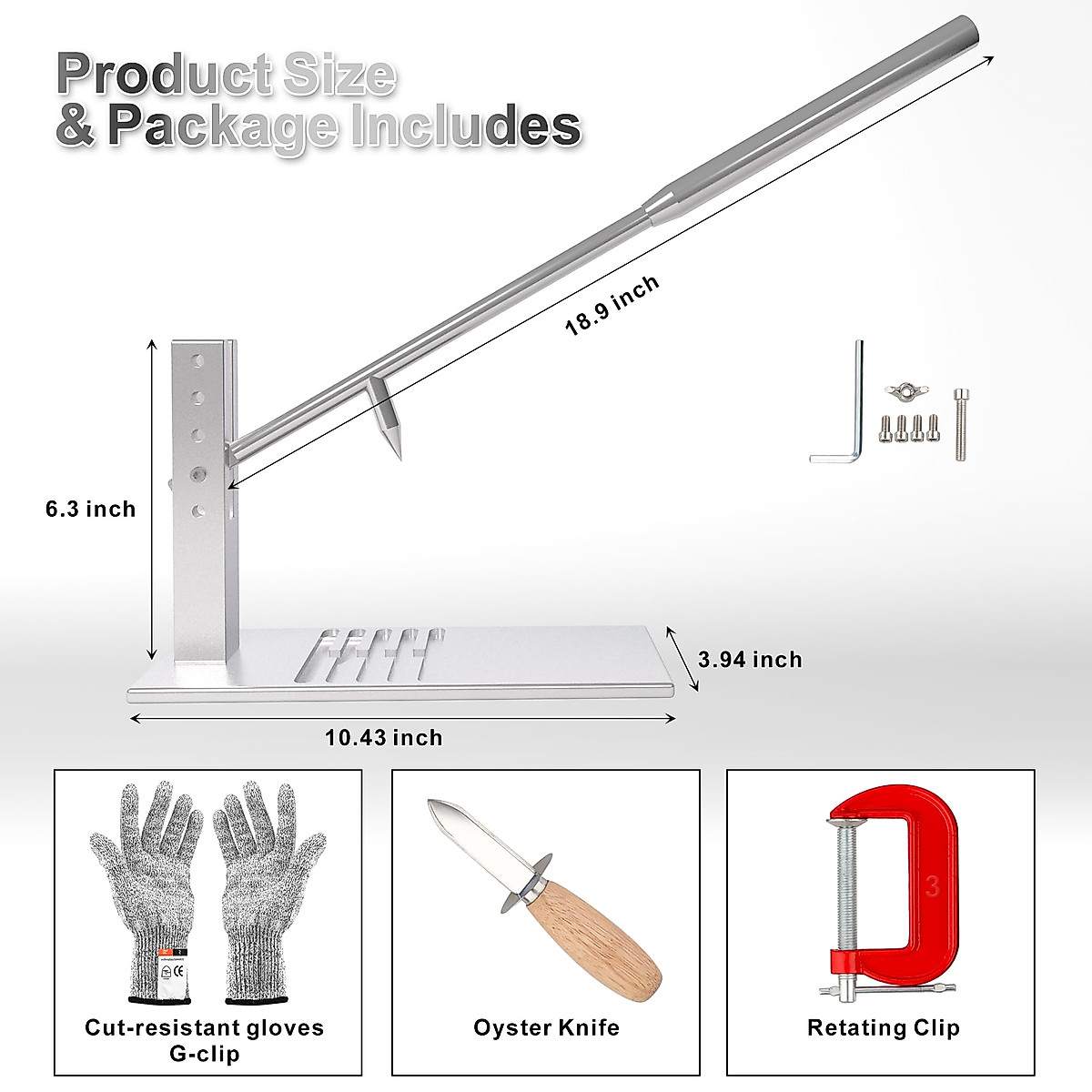 Oyster Shucker Tool Oyster Clam Opener Machine with 5 Adjustable Height, Stainless Steel Shucker Machine Tool Set Including Knife, Glove & G-Clip for Hotel Buffet and Home