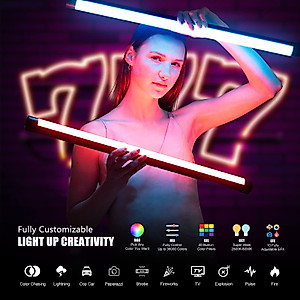 Mettlelite TLX2 RGB Tube Light LED Full Color Portable Video Light with APP DMX Control 2 ft 2800K-8000K CRI96 TLCI97 360° RGB CCT HSI Mode 10 Customizable Light Effects Built in Rechargeable Battery