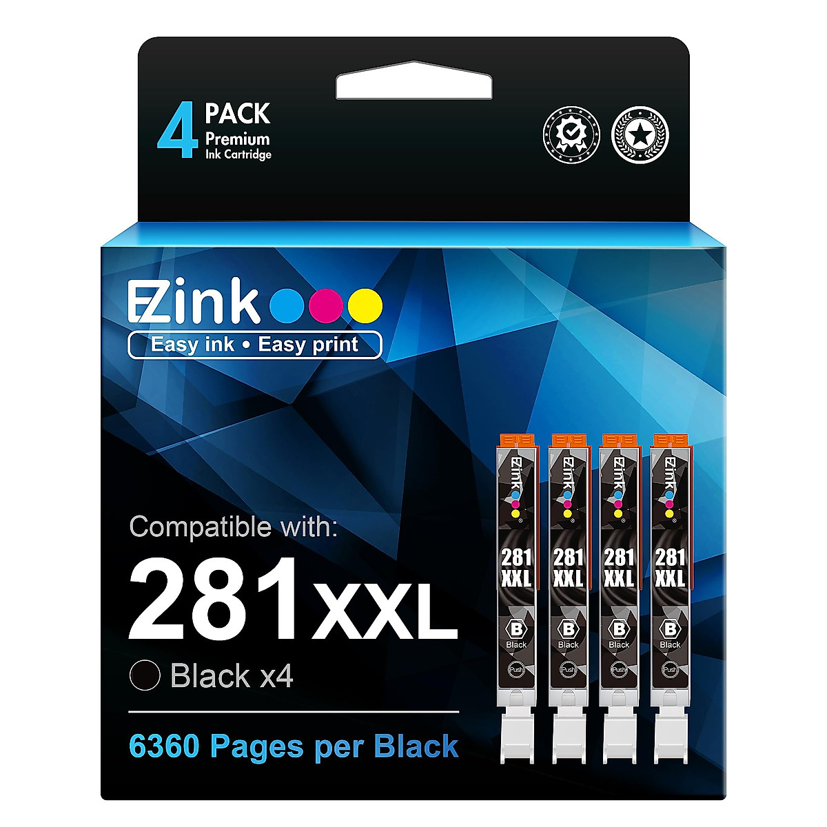 E-Z Ink (TM Compatible Ink Cartridge Replacement for Canon 281 281XXL CLI-281XXL CLI-281 XXL Compatible with PIXMA TR7520 TR8520 TS6120 TS6220 TS6320 TS8120 TS9120 TS9521C TS702 Printer (4 Black)