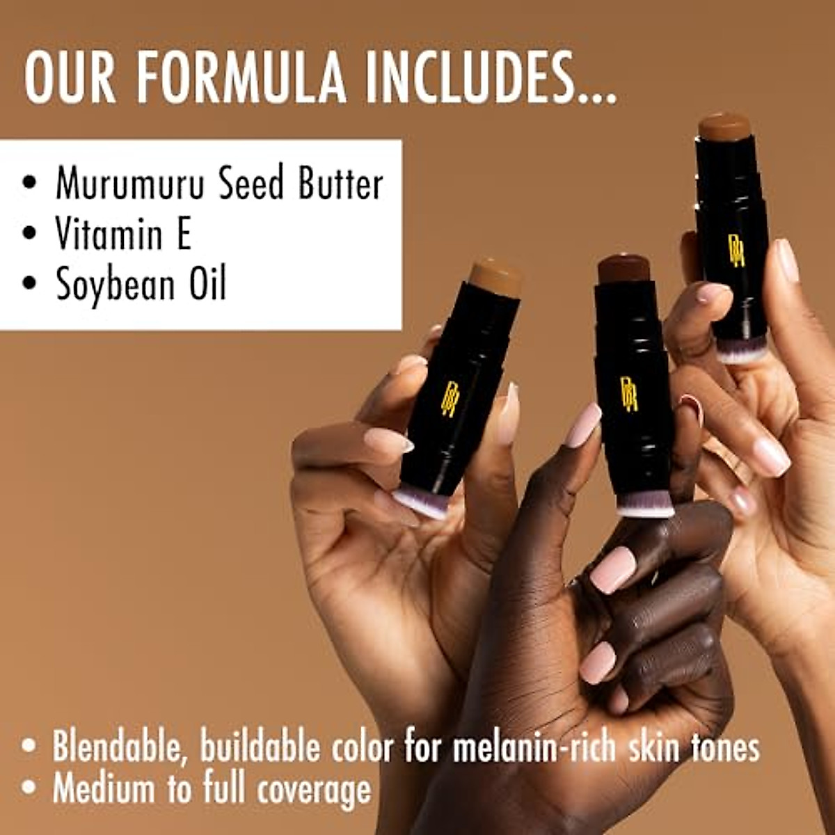 Black Radiance Color Perfect Foundation Stick with Soft Brush Applicator Duo – Buildable, Blendable Versatile Pigment-Rich Formula - Bronze Glow