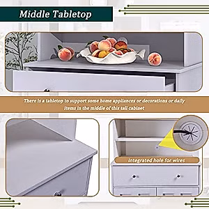 70.9" Freestanding Kitchen Pantry, Kitchen Cupboard Storage Cabinet with Glass Doors and Large Drawer Tall Pantry Cabinet Cupboard with Adjustable Shelves for Dining Room, Living Room, Antique White