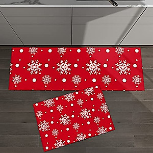 Miaklek Red Snowflakes Rugs for Kitchen Floor, Farmhouse Kitchen Mats Cushioned Anti Fatigue 1 Piece Set, Anti-Fatigue Mats Kitchen Runner Rug 18x47.2in, Seasonal Winter Christmas Holiday Decorations