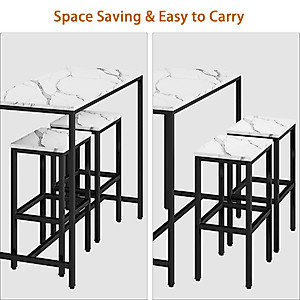 Yongchuang 5 Piece Bar Table Set, Kitchen Bar Table and Chairs Set of 4, Modern Metal Counter Height Table with Stools for Dining Room, Living Room Breakfast Table White Faux Marble Wood Top
