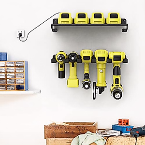 TORACK Wall Mount Power Tool Organizer, Cordless Drill Holder with 5 Slots and Storage Shelf, Power Tool Storage Rack for Garage, Home, Shed