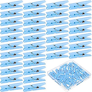 50 Pieces Clothes Pins for Baby Shower Pins Blue Clothes Pins Baby Shower Clothes Pins Blue Boy Party Game Plastic Small Pins Gender Reveal Decorations Favors 1.37 Inches