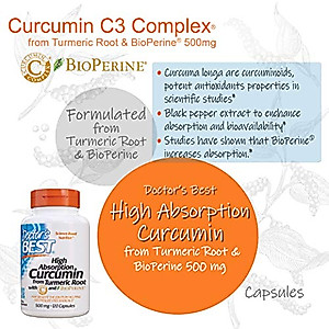Doctor's Best DRB-00107 High Absorption Curcumin From Turmeric Root with C3 Complex & BioPerine 500mg (120 Capsules)