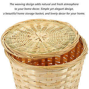 CALLARON Wicker Trash Can with Lid Rattan Trash Can Wastebasket Garbage Container Bin Egg Basket Plant Pots for Bedroom Living Room Bathroom Basket for Dry and Organic Waste