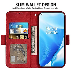 Compatible with OnePlus Nord N200 5G Wallet Case and Tempered Glass Screen Protector Flip Card Holder Stand Cell Phone Cover for One Plus N 200 G5 1 Plus 200N 1plus One+ 1+ N2005G 2021 Women Men Red