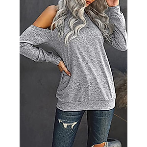 Dokotoo Fall Casual Cold Shoulder Tops for Women Hollowed Out Long Sleeve Sweatshirts T Shirt Women Open Shoulder Tops Sexy Halter Neck Top Pullover Tunic Blouses 2023 Fashion Gray XX-Large