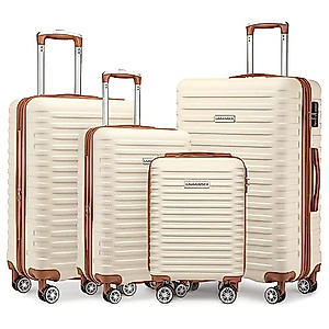 LARVENDER Luggage Sets 4 Piece, Expandable(Only 24"&28") ABS Suitcase with 360° Spinner Wheels, Durable Luggage Sets Clearance Carry On Luggage Suitcase Set For Women Men, White