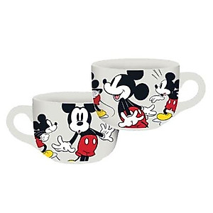 Jumbo Nostalgic Mickey Mouse Wide Ceramic Drinking Mug, Multi Purpose Cereal, Coffee, Latte Mug with Handle, Oversized Sippable Soup Bowl, Unique Gifts for Classic Disney Fans, 24 Ounces