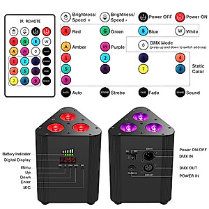 Wireless Rechargeable Stage Par Light - OPPSK RGBW 4 in 1 Battery Powered Stage Lights by Remote and DMX Control for Christmas DJ Live Show Wedding Party Event Church Stage Lighting