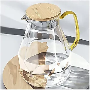 DUJUST Glass Pitcher with Lid [68 oz], Elegant Diamond Design Water Pitcher with Handle, Decoration for Room, High Durability Water Glass Carafe for Ice Tea Maker, Beverage, Hot/Cold Coffee